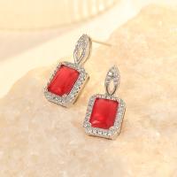 China Hot Selling Retro Temperament Square Red Green Transparent Zircon Studs Earring High Grade Gemstone Women's Jewelry Earrings for sale