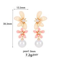 China Fashion Party Flower Pearl Stud Earring Factory Wholesale Custom Brass 14k Gold Plated Enamel Zircon Women's Jewelry Earrings for sale