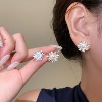 China Factory Wholesale Brass Enamel Pearl Sterling Silver Stud Earring Women Fashion Jewelry Flower Earrings for sale