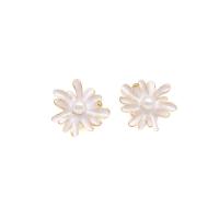 China Factory Wholesale Brass Enamel Pearl Sterling Silver Stud Earring Women Fashion Jewelry Flower Earrings for sale