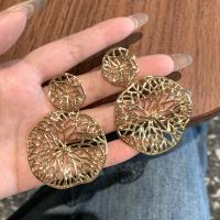China Wholesale Fashion Brass  Plated 14K Gold Statement Double Round Flower Stud Earring WaterproofVintage Jewelry Party Earrings for sale