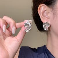 China Fashion New Design Women Jewelry Earrings Pink and White Zircon Flower Petals 925 Silver Post with Left and Right Studs Earring for sale