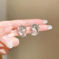 China Fashion New Design Women Jewelry Earrings Pink and White Zircon Flower Petals 925 Silver Post with Left and Right Studs Earring for sale