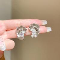 China Fashion New Design Women Jewelry Earrings Pink and White Zircon Flower Petals 925 Silver Post with Left and Right Studs Earring for sale