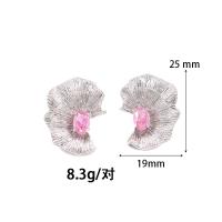 China Fashion New Design Women Jewelry Earrings Pink and White Zircon Flower Petals 925 Silver Post with Left and Right Studs Earring for sale