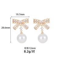 China Wholesale Micro Insert Zircon Bowknot Pearl Brass 14K Real Gold Fashion Korean Silver Needle Earrings Women Jewelry for sale