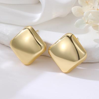 China 2025 New Design Brass 18K Gold Plated 3D Stereoscopic Square Earring with Smooth Hollow Jewelry Studs Earrings for sale
