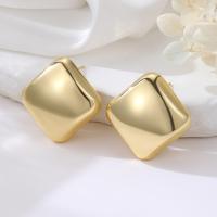 China 2025 New Design Brass 18K Gold Plated 3D Stereoscopic Square Earring with Smooth Hollow Jewelry Studs Earrings for sale