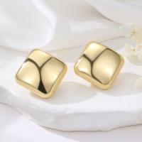 China 2025 New Design Brass 18K Gold Plated 3D Stereoscopic Square Earring with Smooth Hollow Jewelry Studs Earrings for sale