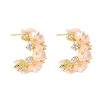 China 2025 New Fashion Brass Zircon Earrings 14K Gold Plated  CZ  Flower Shape Women Ear Hoop Jewelry Accessories for sale