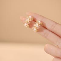 China 2025 New Fashion Brass Zircon Earrings 14K Gold Plated  CZ  Flower Shape Women Ear Hoop Jewelry Accessories for sale