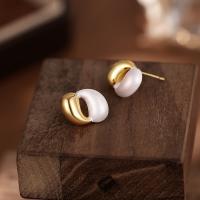 China Factory Wholesale New Fashionable Jewelry Vintage Brass 14K Gold-plated Geometric C-shaped Enamel Earrings for sale