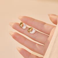 China Factory Wholesale New Fashionable Jewelry Vintage Brass 14K Gold-plated Geometric C-shaped Enamel Earrings for sale