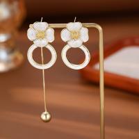 China Fashion Earrings Jewelry Trendy 2025 Newest Women 14K Gold Plated Camellia Enamel Flower Hoop Earrings for sale
