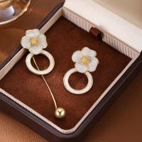 China Fashion Earrings Jewelry Trendy 2025 Newest Women 14K Gold Plated Camellia Enamel Flower Hoop Earrings for sale