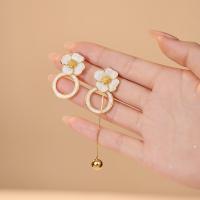 China Fashion Earrings Jewelry Trendy 2025 Newest Women 14K Gold Plated Camellia Enamel Flower Hoop Earrings for sale