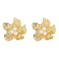 China Fashion Brass Gold Plated Earring Round Mosquito Coil Flower Pearl Inlaid Zircon Studs DIY Geometric Women's Jewelry Earrings for sale