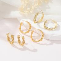 China Popular Silver Needle Fashion C Ring Earring Vintage Old Gold Folded Irregular Women's Jewelry Earrings for sale
