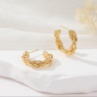 China Popular Silver Needle Fashion C Ring Earring Vintage Old Gold Folded Irregular Women's Jewelry Earrings for sale