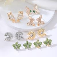 China Brass 14K Gold Plated 925 Silver Needle Zircon Dragon Flower Butterfly Enamel Leaf DIY Jewelry Earrings Accessories for sale