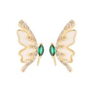 China Brass 14K Gold Plated 925 Silver Needle Zircon Dragon Flower Butterfly Enamel Leaf DIY Jewelry Earrings Accessories for sale