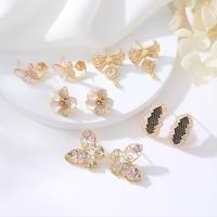 China Brass 14k Gold Plated Zircon Studs Butterfly Enamel Flower Earring for Women's Fashion Earrings Accessories for sale
