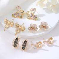 China Brass 14k Gold Plated Zircon Studs Butterfly Enamel Flower Earring for Women's Fashion Earrings Accessories for sale