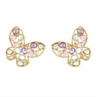 China Brass 14k Gold Plated Zircon Studs Butterfly Enamel Flower Earring for Women's Fashion Earrings Accessories for sale