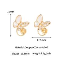 China Brass 14k Gold Plated Zircon Studs Butterfly Enamel Flower Earring for Women's Fashion Earrings Accessories for sale