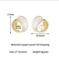 China Jiexing Fashion 925 Silver Needle Studs 14k Plated Gold Enamel Pearl Flower Leaf Zircon Women's Jewelry Earrings for sale