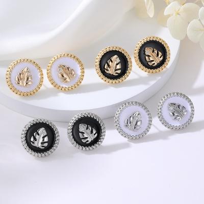 China Fashion Gold Plated Round Earring Studs Enamel Leaves Zircon Fried Dough Twists Edge Women's Earrings for sale