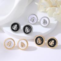 China Fashion Gold Plated Round Earring Studs Enamel Leaves Zircon Fried Dough Twists Edge Women's Earrings for sale
