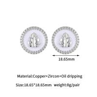 China Fashion Gold Plated Round Earring Studs Enamel Leaves Zircon Fried Dough Twists Edge Women's Earrings for sale