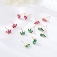 China Custom 14K Gold Plated Brass Mini Cubic Zirconia Red Heart Stone Diamond Stud Earrings Jewellery Wholesale for Women for sale