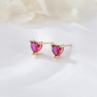 China Custom 14K Gold Plated Brass Mini Cubic Zirconia Red Heart Stone Diamond Stud Earrings Jewellery Wholesale for Women for sale