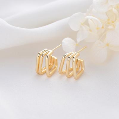China Fashion and Minimalist 14K Gold Plated Geometric Multi Layer Women's Earring Hypoallergenic Jewelry Studs Earrings for sale