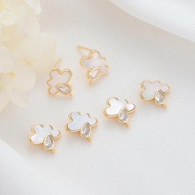 China Factory Wholesaled Diy Jewelry Earring Accessories 14K Gold Plated Inlaid Shell Cloud Shape Stud Earrings for sale