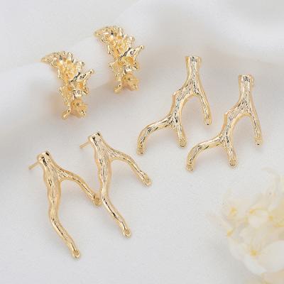 China Fashion Design 14K Gold Plated Tree Branch Shape Stud Earrings for sale