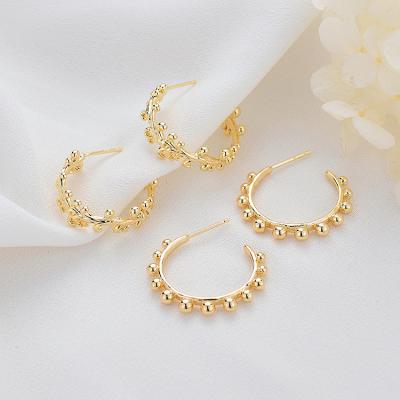 China Wholesale 14K Gold Plated C Shaped Half Circle Women's Jewelry Earrings Vine Round Ball Beads Fashion Studs Earring for sale