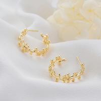 China Wholesale 14K Gold Plated C Shaped Half Circle Women's Jewelry Earrings Vine Round Ball Beads Fashion Studs Earring for sale