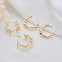 China Wholesale 14K Gold Plated C Shaped Half Circle Women's Jewelry Earrings Vine Round Ball Beads Fashion Studs Earring for sale