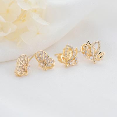 China Fashion Design 14K Gold Plated Inlaid Zircon Butterfly Shape Stud Earring for sale