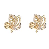 China Fashion Design 14K Gold Plated Inlaid Zircon Butterfly Shape Stud Earring for sale