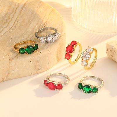 China 18K Gold Plated Brass With White Red Green Zircon Stones Stylish Adjustable Jewelry Ring for Women for sale