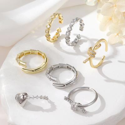 China Fashion 14K Gold Plated Zircon Plain Open Ring Adjustable Heart Shaped Irregular Square Women's Jewelry Ring for sale