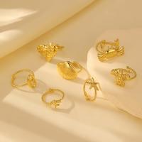China Fashion New Design Brass Plated 14K Gold Ocean Series Adjustable Ring Starfish Crab Turtle Conch Open Ring for sale