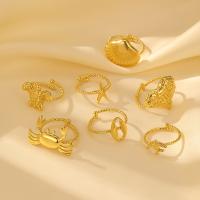 China Fashion New Design Brass Plated 14K Gold Ocean Series Adjustable Ring Starfish Crab Turtle Conch Open Ring for sale