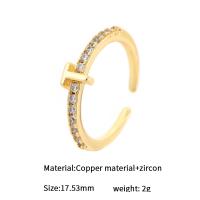 China Brass Fashion English Alphabet Ring 14K Gold Zircon Open Ring Jewelry Diy Adjustable Letter A-Z Ring for sale