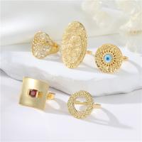 China Hot Selling Brass Simple Design Women's Jewelry Rings 14K Gold Plated Zircon Multi Shape Adjustable Women's Ring for sale