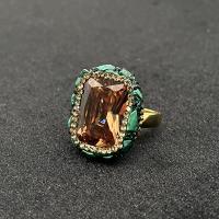 China Hot Sale New 18K Gold Plated Baroque Natural Pearl Ring Pink Glitter Stone Finger Ring Jewelry for Women for sale